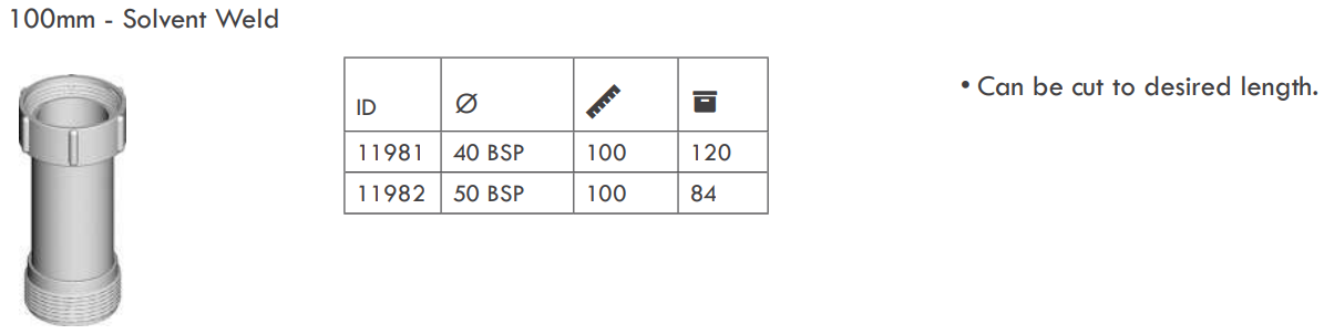 11982 Adj Trap Ext 50 x 100mm Plastec