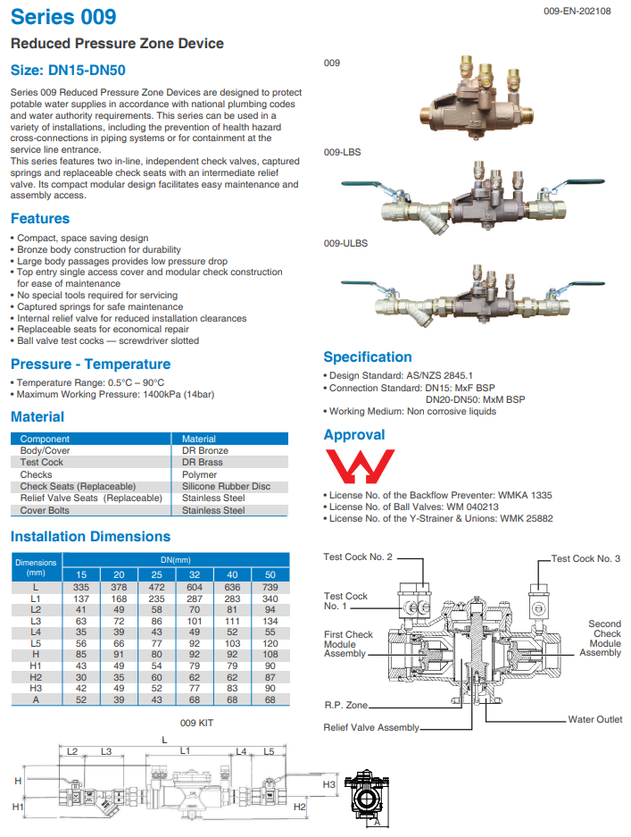 009-050-LBS 50mm Rpzd Brass C/W Lockable B/Valves & Str - Watts